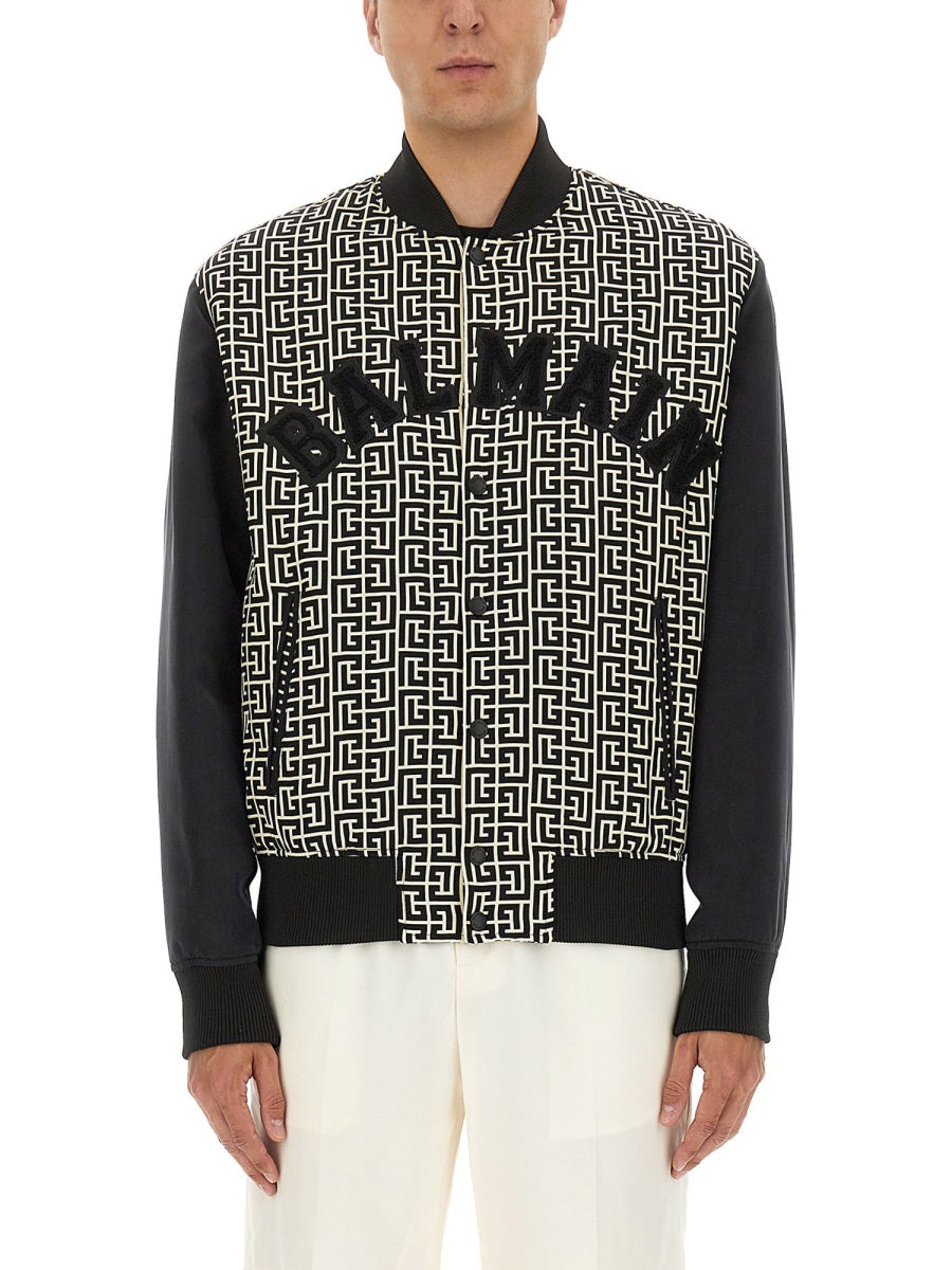 Balmain Monogrammed Varsity Jacket With Patches | Wanan Luxury