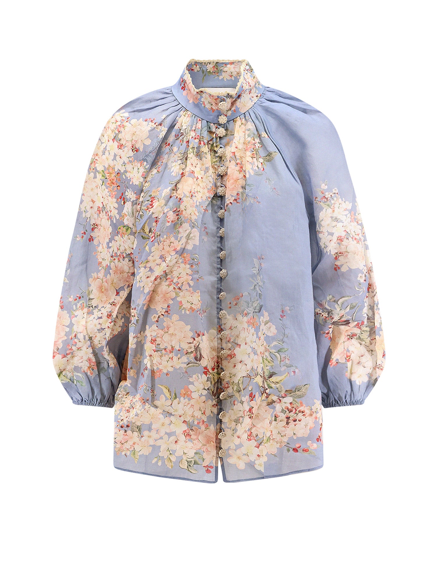 Zimmermann Shirts Teal Blue Botanical Floral | Wanan Luxury