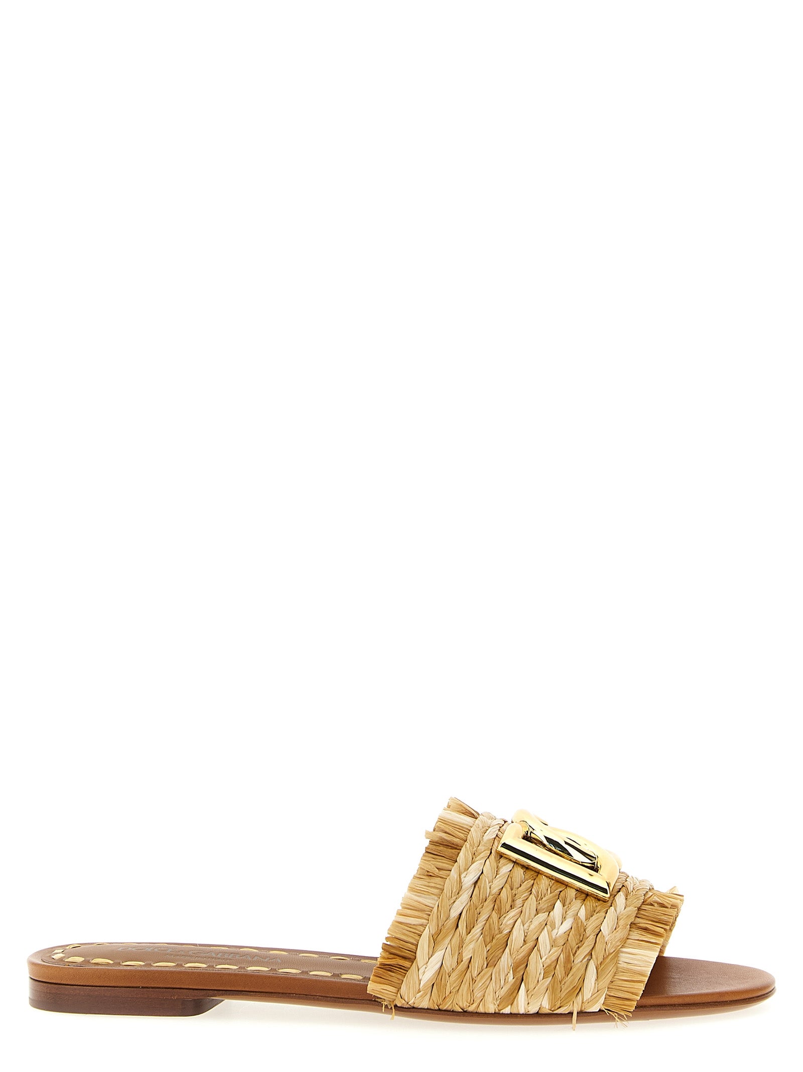 Dolce & Gabbana Raffia Braid Slides Sandals Brown | Wanan Luxury