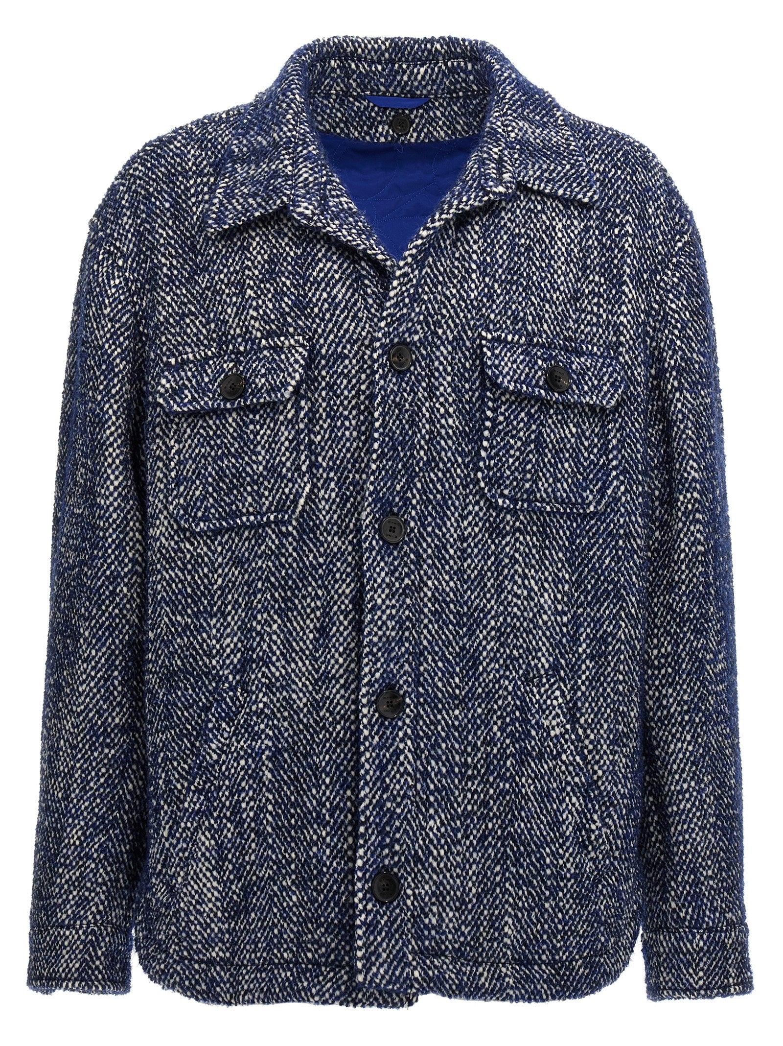 Etro Chevron Wool Jacket Puffer Jackets Blue | Wanan Luxury