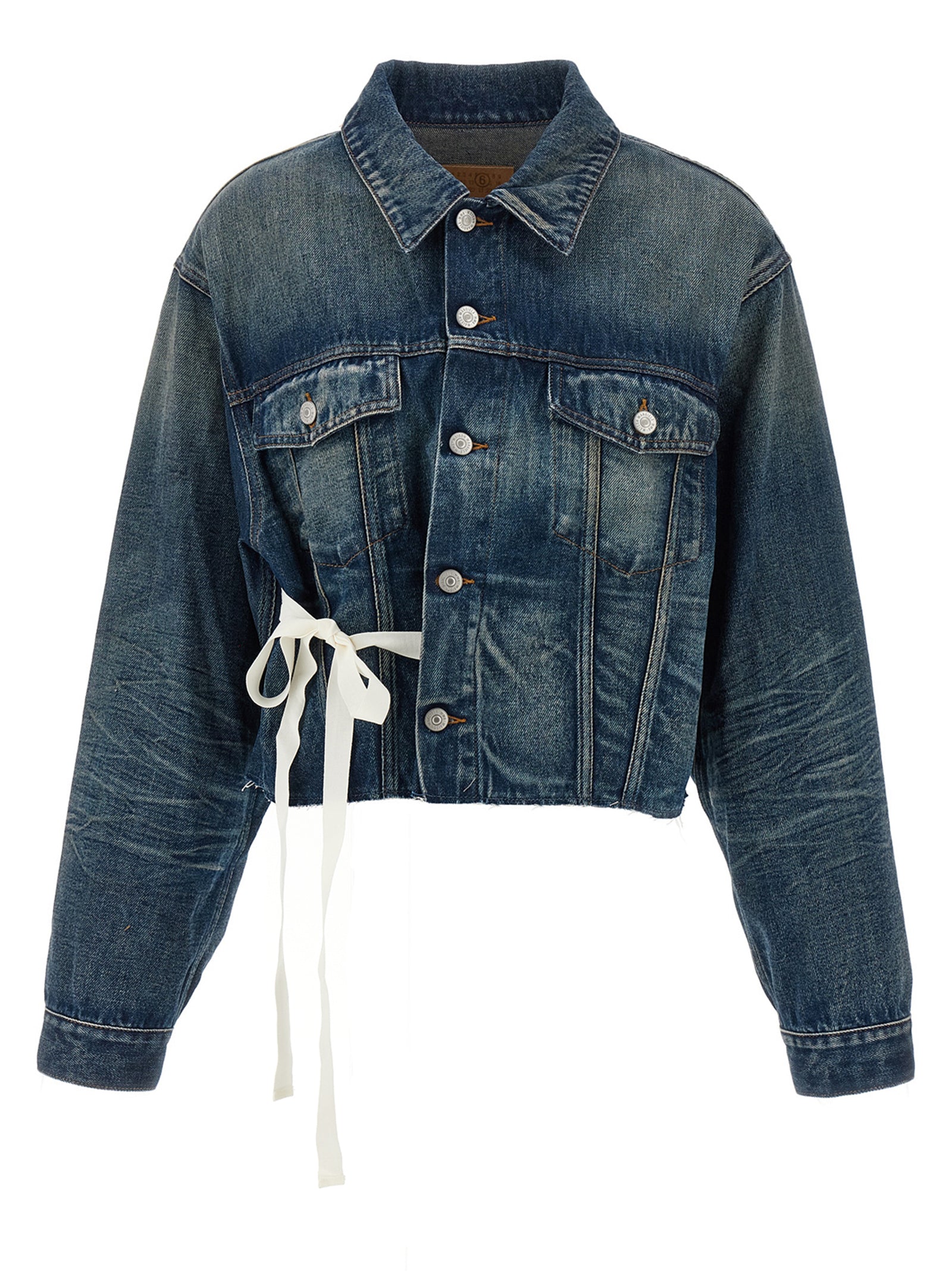 Mm6 Maison Margiela Tape Denim Jacket Puffer Jackets Blue | Wanan Luxu ...